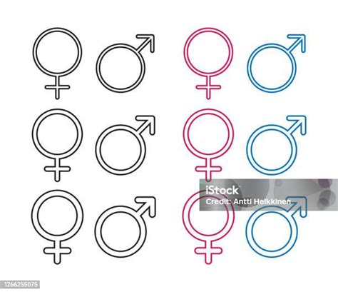 성별 기호 집합입니다 남성 및 여성 기호 개요 컬렉션 남자와 여자 기호 금성 및 화성 점성술 로고 벡터 일러스트 이미지입니다 흰색 배경에 격리 0명에 대한 스톡 벡터 아트