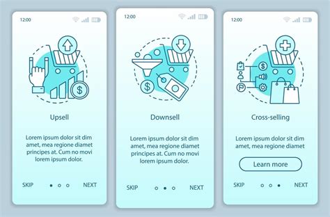 Sales Techniques Onboarding Mobile App Page Screen Vector Template Upsell Downsell Cross