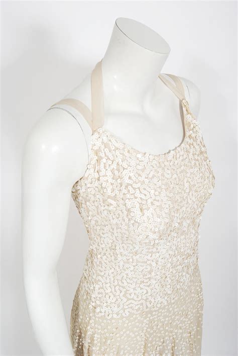 Vintage 1940s Harry Cooper Of Hollywood Ivory Sequin Chiffon Halter