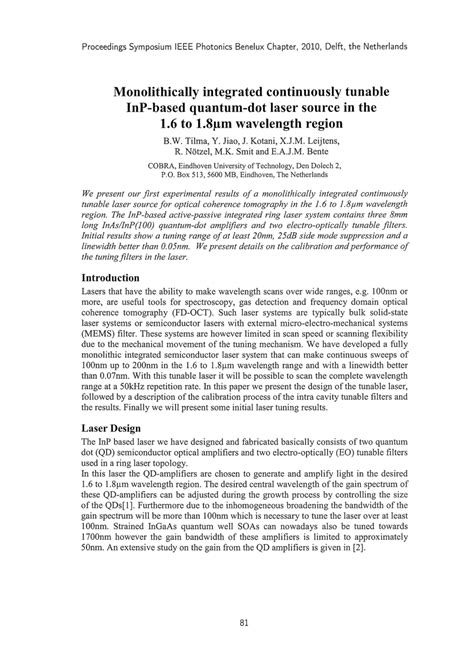 Pdf Monolithically Integrated Continuously Tunable Inp Based Quantum Dot Laser Source In The 1