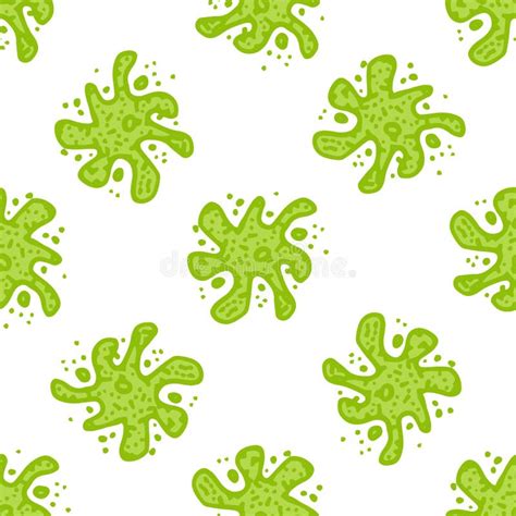 A Pattern Of Green Blob Bacteria A Seamless Pattern Of Microbes With Short Tentacles Hand