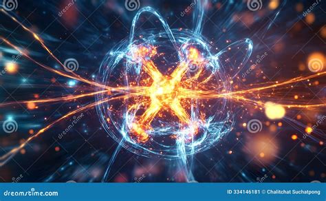 Explosive Nuclear Fission Reaction With Splitting Atomic Particles And Energy Release Stock