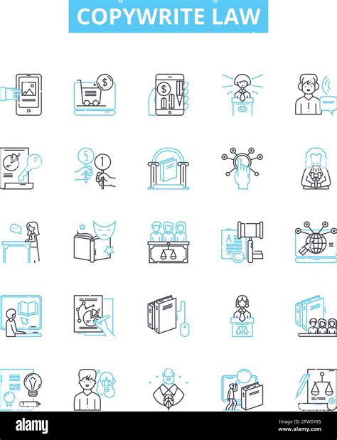 Copywrite Law Vector Line Icons Set Copyright Law Writing
