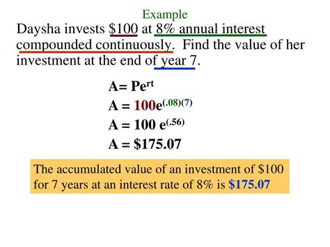 continuously compounded interest formula with example