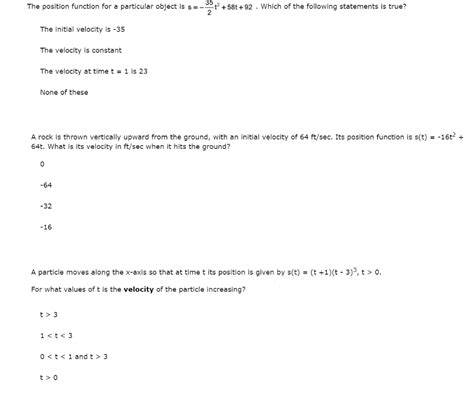 Solved The Position Function For A Particular Object Is S