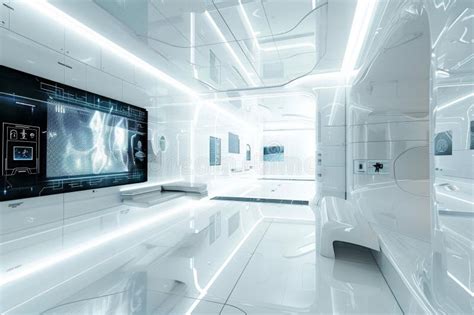 High Tech Computer Technologies From The Future In A Sleek Minimalist White Room Stock
