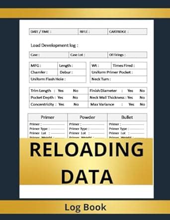 Reloading Data Logbook Ammo Reloading Log Sheets To Track Record Ammunition Handloading