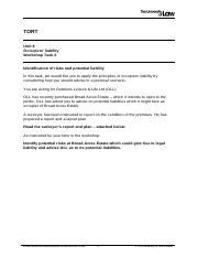 2223 Tort Ws08 Ce01 Workshop Task 02 Doc TORT Unit 8 Occupiers Liability Workshop Task 2