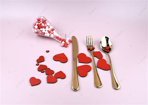 분홍색 배경에 사랑 황금 식기 칼 포크 숟가락 배경 일러스트 및 사진 무료 다운로드 Pngtree
