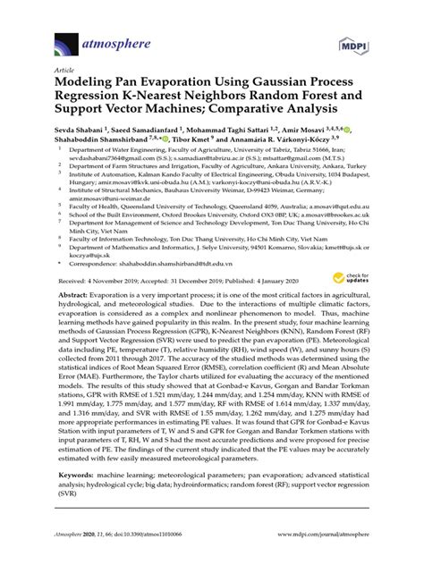 Modeling Pan Evaporation Using Gaussian Process Regression K Nearest Neighbors Random Forest And