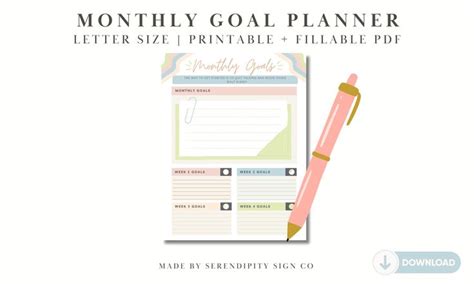 Monthly Goals Printable Portrait Tracker Template Goal Tracker 30 Day Goal Challenge Letter