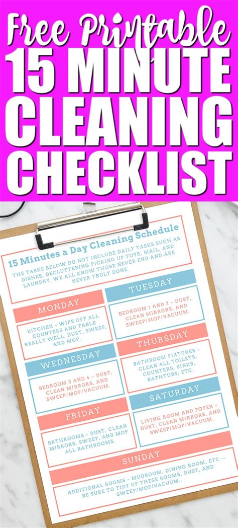 15 Minutes A Day Cleaning Schedule Free Printable Cleaning Schedule Cleaning Cleaning
