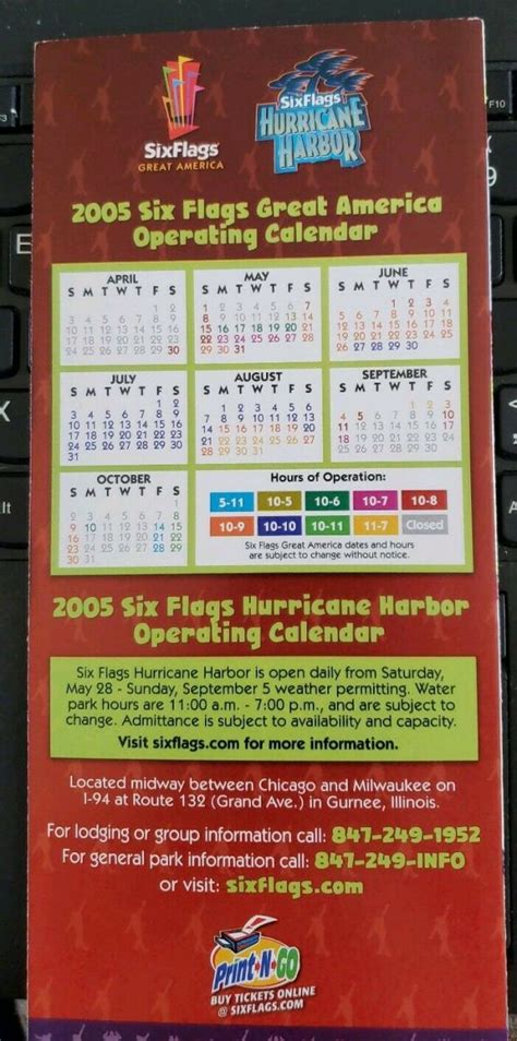 2005 Six Flags Great America Amusement Park Brochure Map Guide Pamphlet