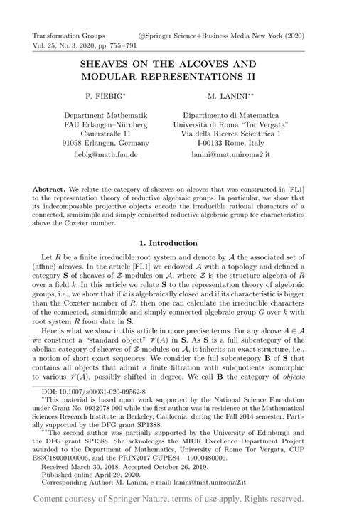 Sheaves On The Alcoves And Modular Representations Ii Request Pdf