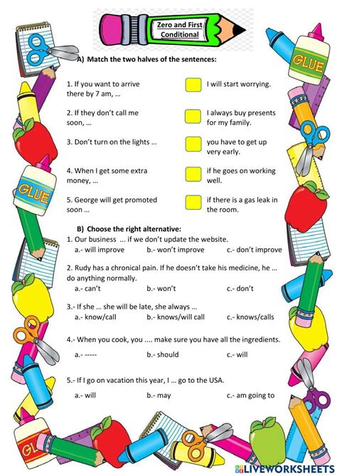 Zero And First Conditional Interactive Activity Interactive Activities Interactive Activities