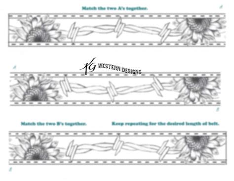 Leather Belt Tooling Pattern Sunflower And Barbwire Design Pattern