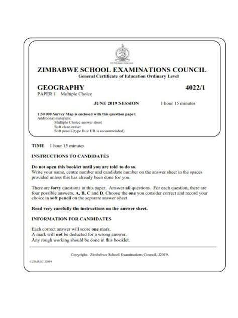 Zimsec O Level Geography 2019 Pdf