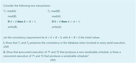 solved consider the following two transactions t1 read a