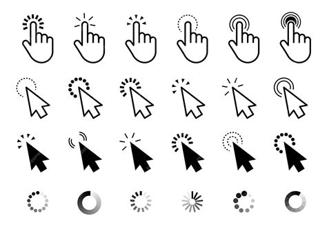Premium Vector Click Cursor Set Computer Pointer Hand And Arrow Icon Press Pick Action Element
