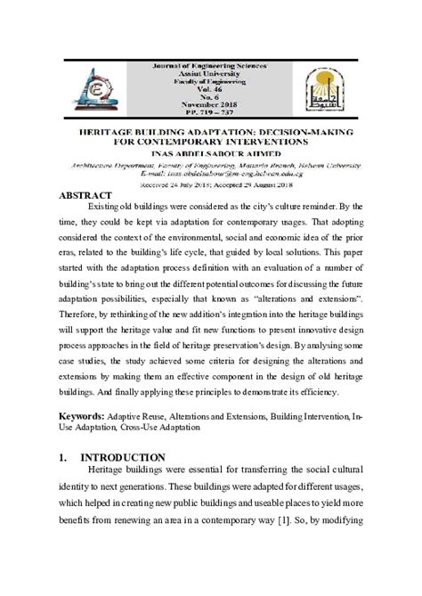 Pdf Heritage Building Adaptation Decision Making For A Contemporary Intervention