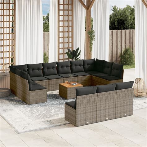 Vidaxl Garden Sofa Set Grey Poly Rattan Large Modular Garden Sofa Set