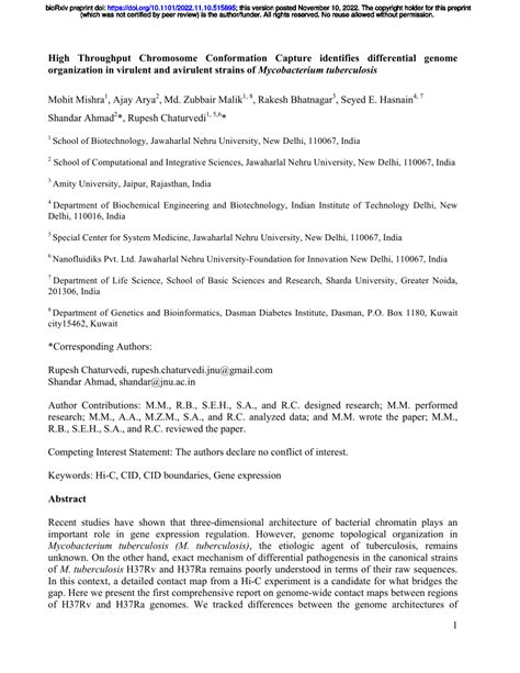 Pdf High Throughput Chromosome Conformation Capture Identifies Differential Genome