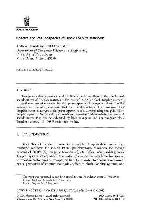 Pdf Spectra And Pseudospectra Of Block Toeplitz Matrices