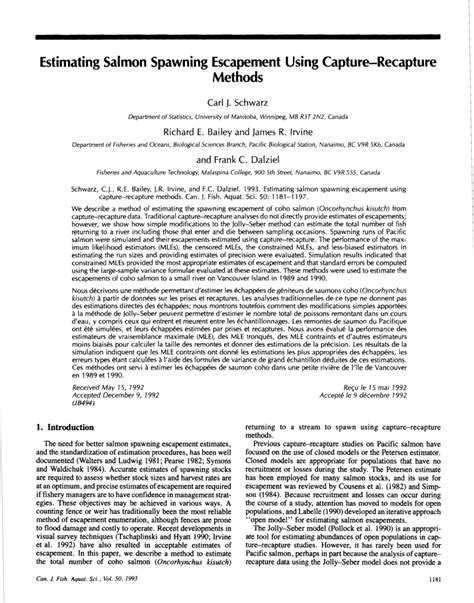 Pdf Estimating Salmon Spawning Escapement Using Capture Recapture Methods