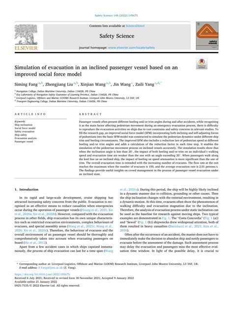 Pdf Simulation Of Evacuation In An Inclined Passenger Vessel Based On