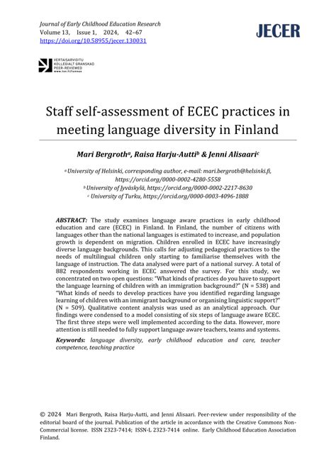 Pdf Staff Self Assessment Of Ecec Practices In Meeting Language