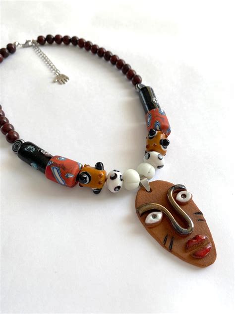 African Mask Necklace Tribal Necklace Necklaces For Women Beaded