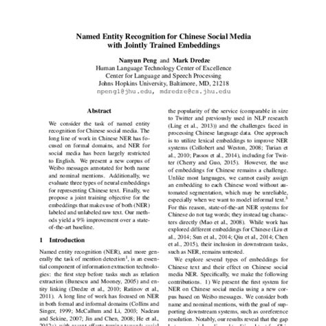 Named Entity Recognition For Chinese Social Media With Jointly Trained Embeddings Acl Anthology