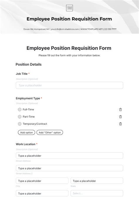 Free Job Requisition Form Template To Edit Online