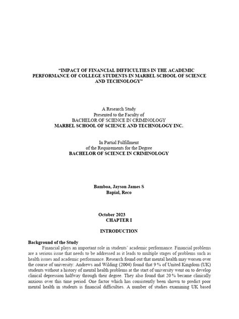 Impact Of Financial Difficulties In The Academic Performance Of College