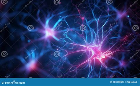 Ai Illustration Of A Vibrant Visual Of Neuron Cells Against A Dark Background Stock Illustration
