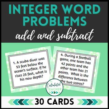 Adding And Subtracting Integers Word Problems Task Cards TpT