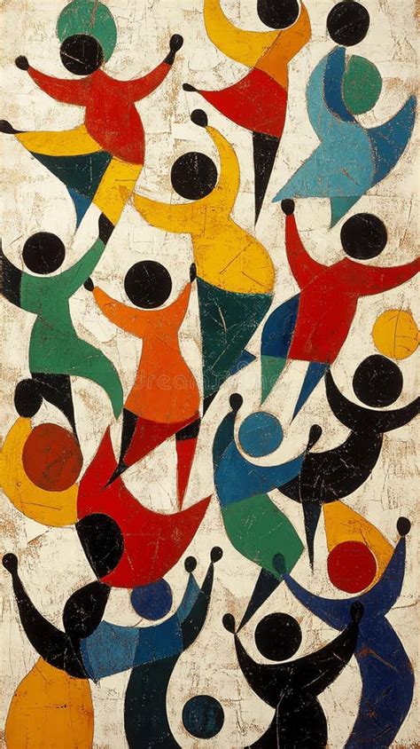 Colorful Abstract Art Depicting Joyful Figures In Celebration And Unity Stock Illustration