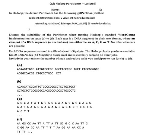 Solved Quiz Hadoop Partitioner Lecture 5 Name Id In
