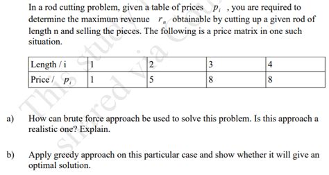 Solved In A Rod Cutting Problem Given A Table Of Prices Pi Chegg