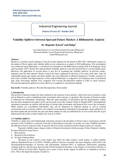 Pdf Volatility Spillover Between Spot And Future Market A Bibliometric Analysis