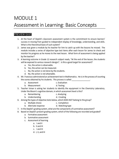 Module 1 Assessment Of Learning Basic Concepts In Assessment Pdf Educational Assessment