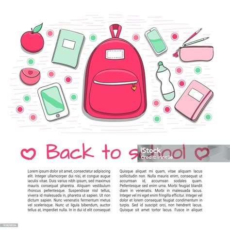 십 대 여자 학 용품으로 학교 배경 돌아가기 손으로 그린 쇼핑 판매 학교 배너 서식 파일 디자인 브로셔 전단지 포스터 소책자 전단지 텍스트에 대 한 장소 분홍에 대한 스톡