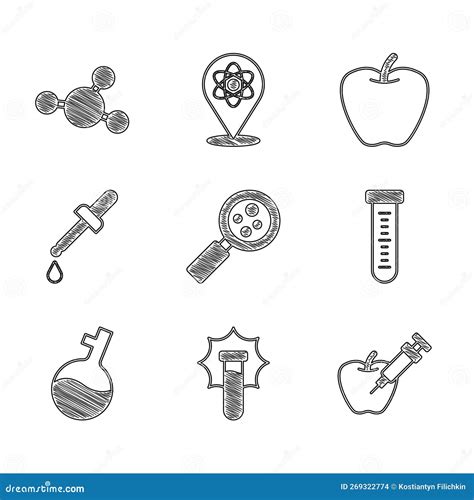 Set Microorganisms Under Magnifier Explosion In The Flask Genetically Modified Apple Test