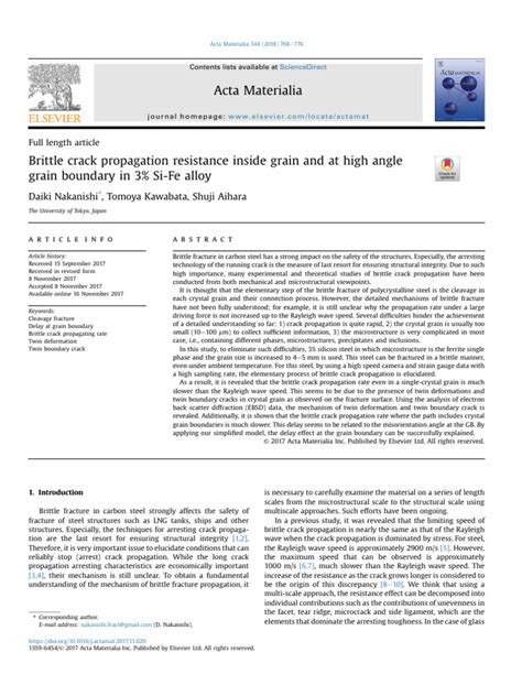 Brittle Crack Propagation Resistance Inside Grain And At High Angle