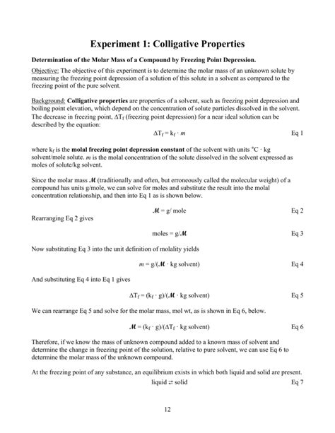 Experiment 1 Colligative Properties