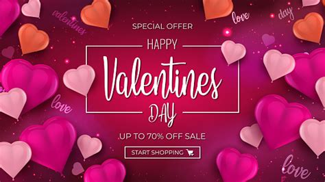 3d 빨간색과 분홍색 공기 풍선 해피 발렌타인 데이 휴일 배너입니다 배경 화면 전단지 포스터 배너 할인 상점 특별 제공을위한 벡터 일러스트 레이션 배경 2월에 대한 스톡