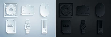 스마트 워치 컴퓨터 마우스 Ssd 카드 비디오 게임 콘솔 클라우드 기술 데이터 전송 및 저장 및 쿨러 아이콘을 설정합니다 벡터 3차원 형태에 대한 스톡 벡터 아트 및 기타