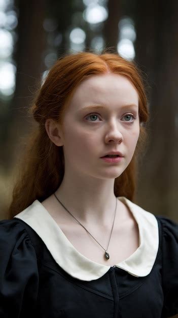 Portrait Of A Girl With Red Hair Ginger Pale Skin Young Woman Avatar Premium Ai Generated Image