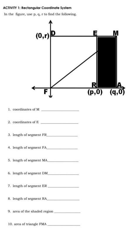 Activity 1 Rectangular Coordinate System In The Figure Use P Q R
