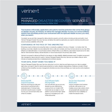 Managed Disaster Recovery Services Solution Brief Verinext